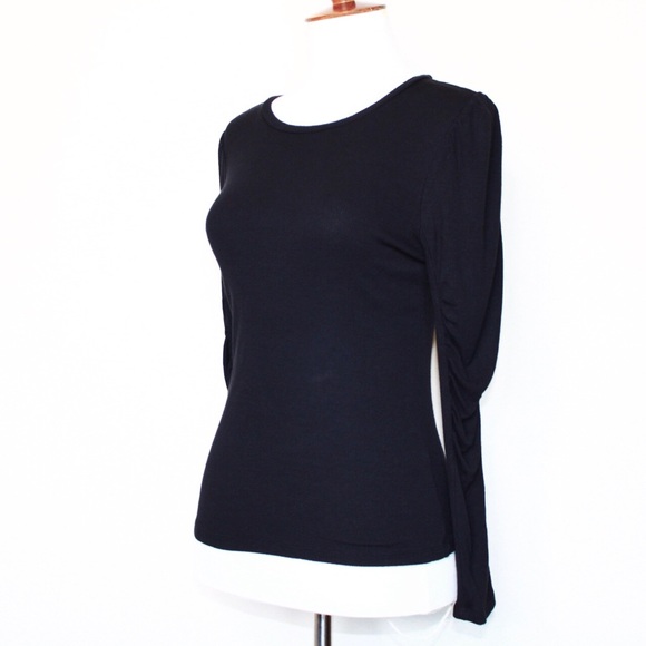 Bar III | Tops | Bar Iii Black Ruched Sleeve Ribbed Knit Top Medium ...